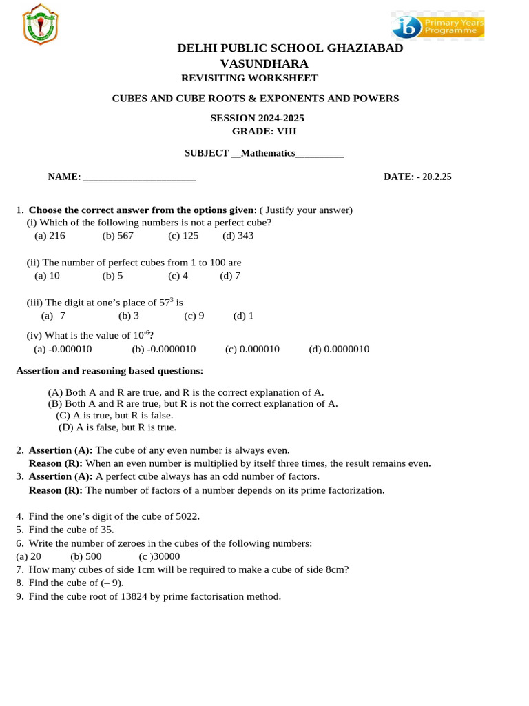 Revisiting Worksheet - UI-3 - 20.2.25 | PDF | Numbers | Exponentiation