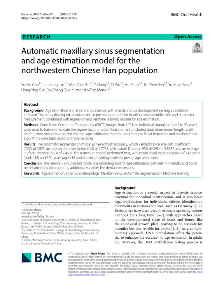 Automatic Maxillary Sinus Segmentation and Age Est | PDF | Statistics ...