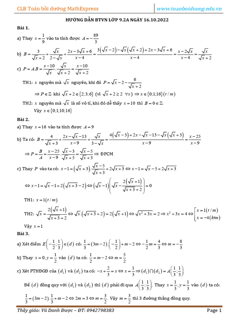 9.2A - HƯỚNG DẪN BTVN NGÀY 16.10 | PDF