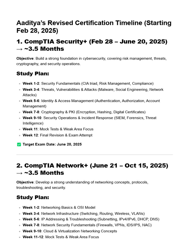 Aaditya’s Revised Certification Timeline (Starting Feb 28, 2025) | PDF ...