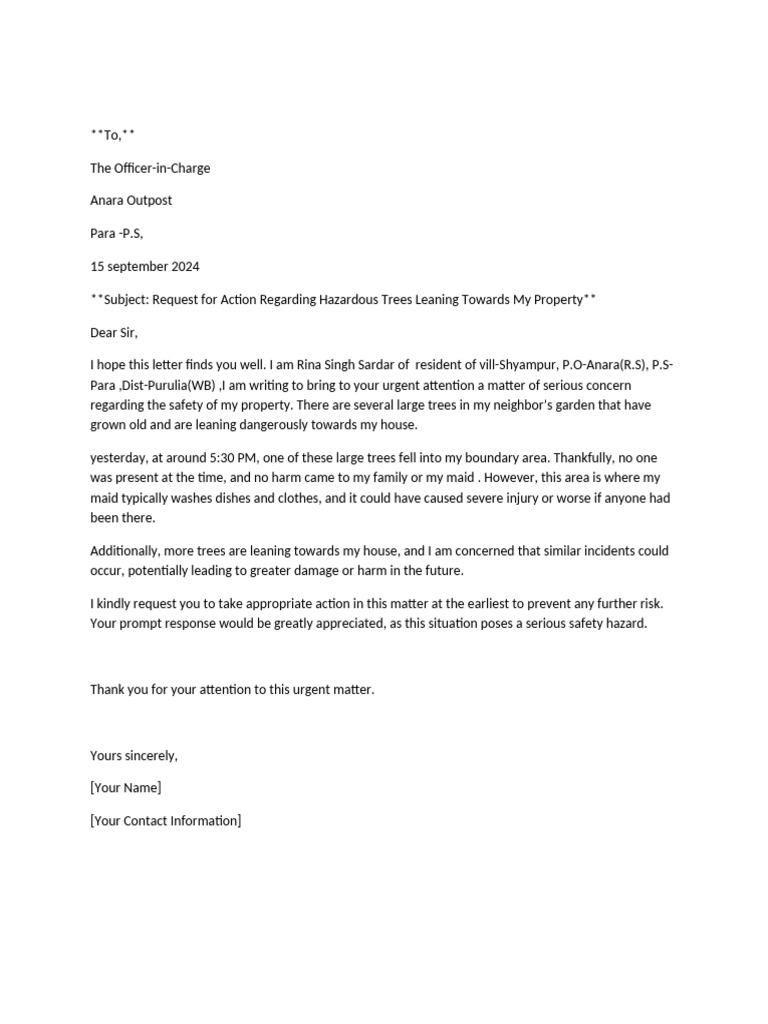 Hazardous Tree Removal Request | PDF