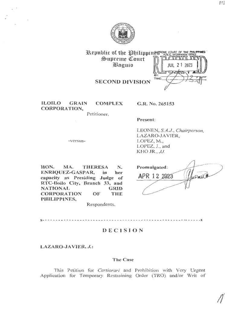 2 - Iloilo Grain Complex V Enriquez-Gaspar (2023) | PDF | Injunction ...