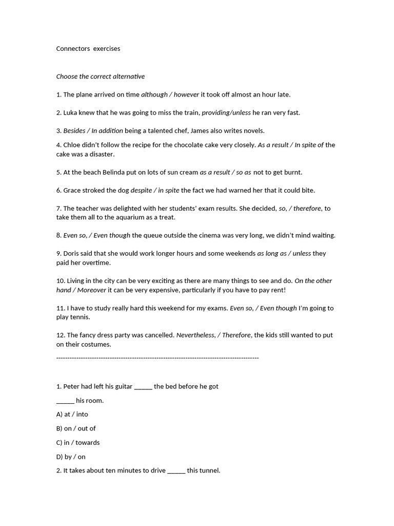 Connectors Exercises | PDF