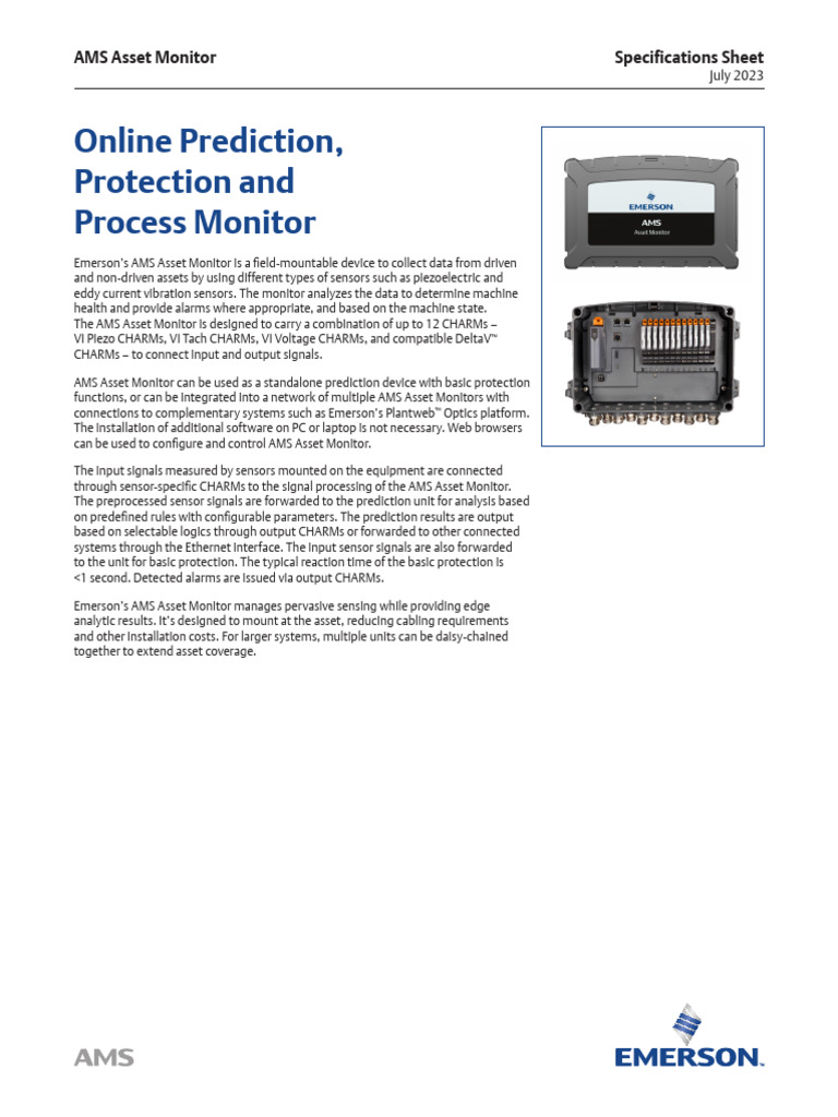Specification Sheet Ams Asset Monitor Ams en 7630572 | PDF | Power Supply | Sensor