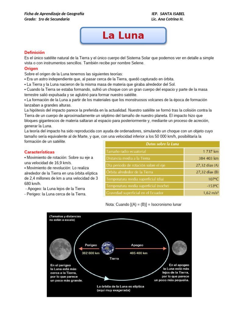 Origen y características de la Luna | PDF | Luna | Tierra
