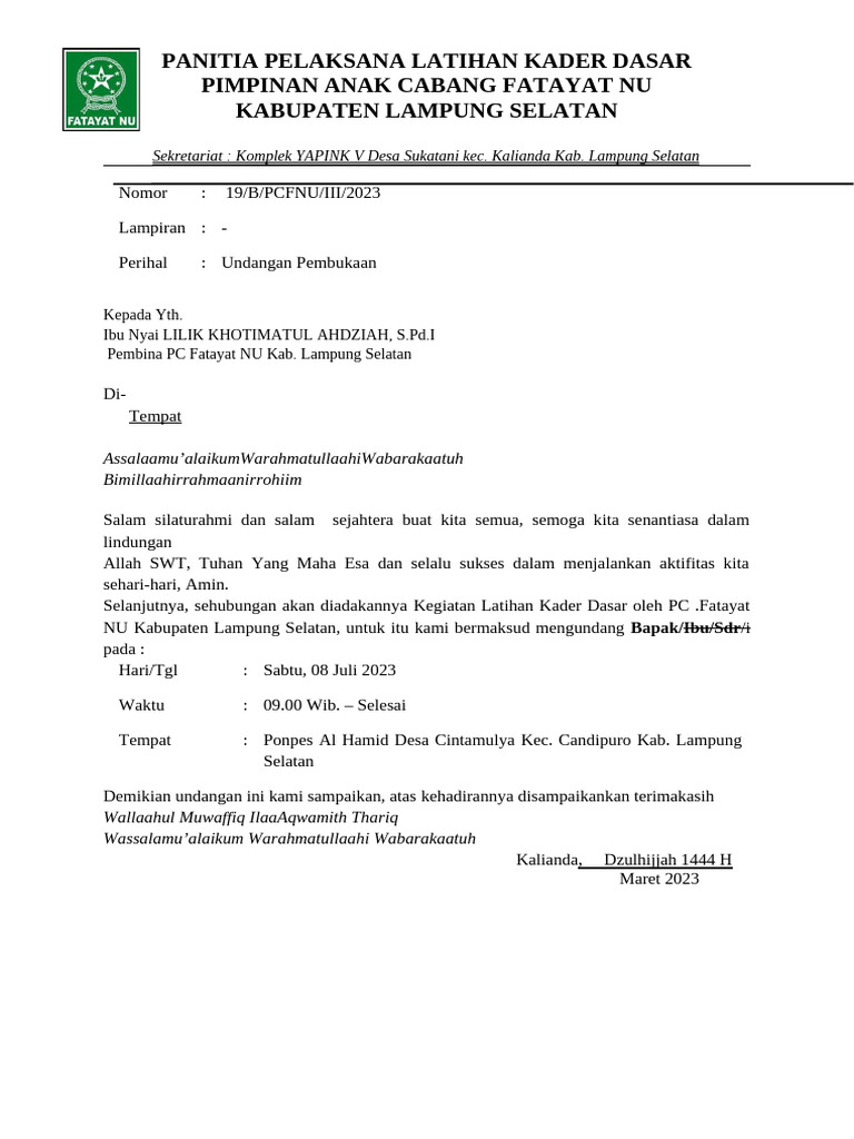 undangan lkd pembina pc ftyt | PDF