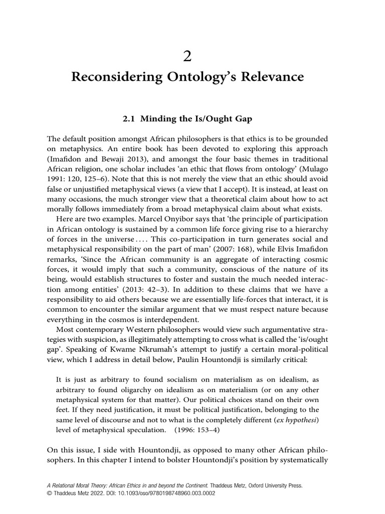 ThaddeusMetz - 2022 - CHAPTER 2 Reconsidering Ontolog | PDF ...