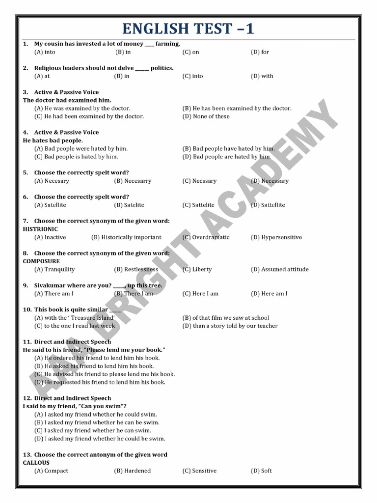 English Test - 1 | PDF