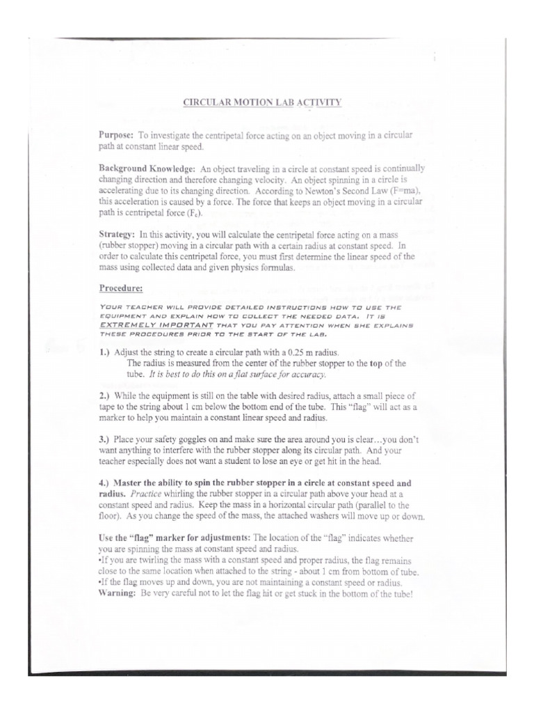 Circular Motion Lab Activity | PDF