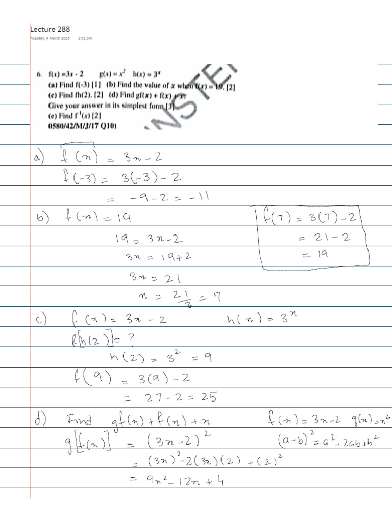 Lecture 288 Functions (Past Paper Practice) | PDF