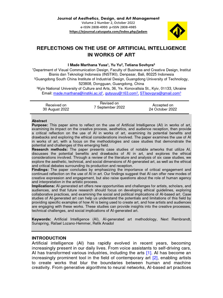 Reflections On The Use of Artificial Int | PDF | Artificial ...