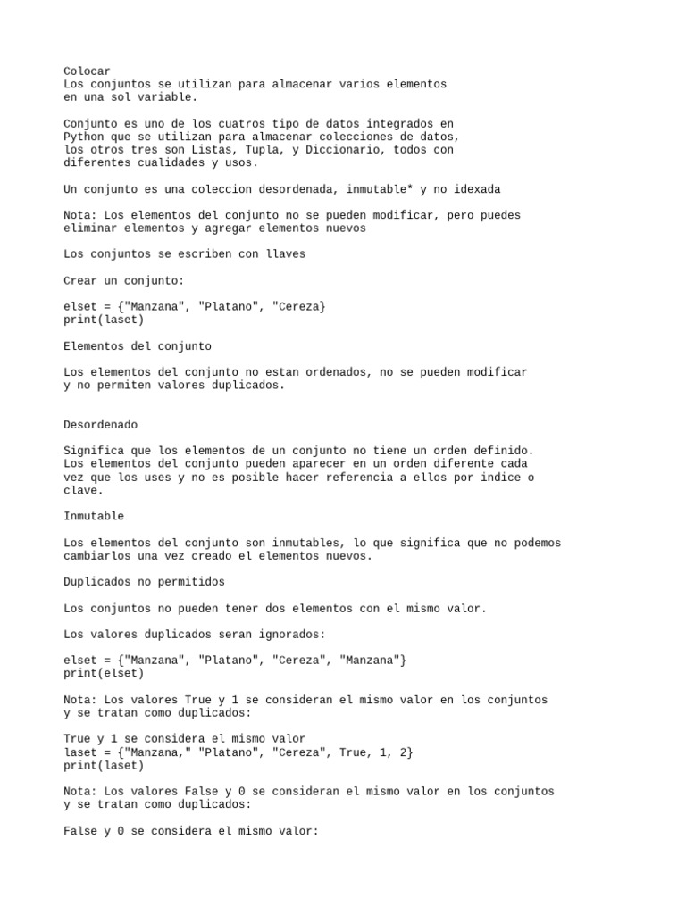 1.conjuntos de Python | PDF | Python (lenguaje de programación) | Desarrollo de software