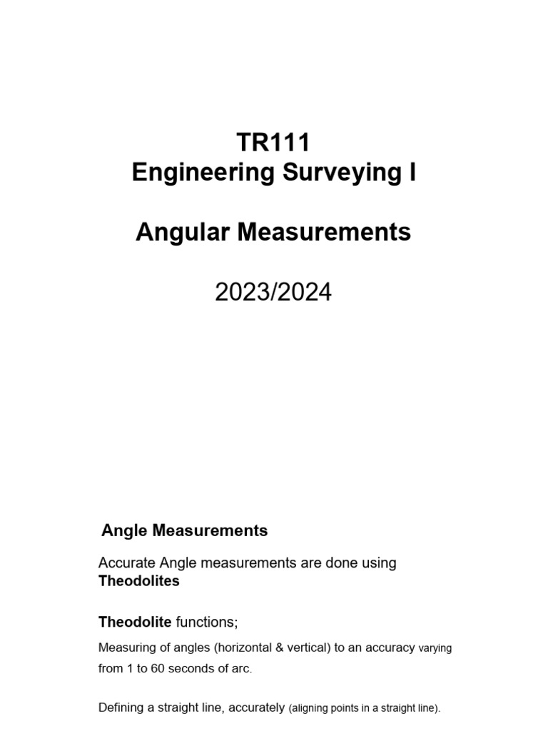 Angular Measurements with Theodolites | PDF | Geometric Measurement ...