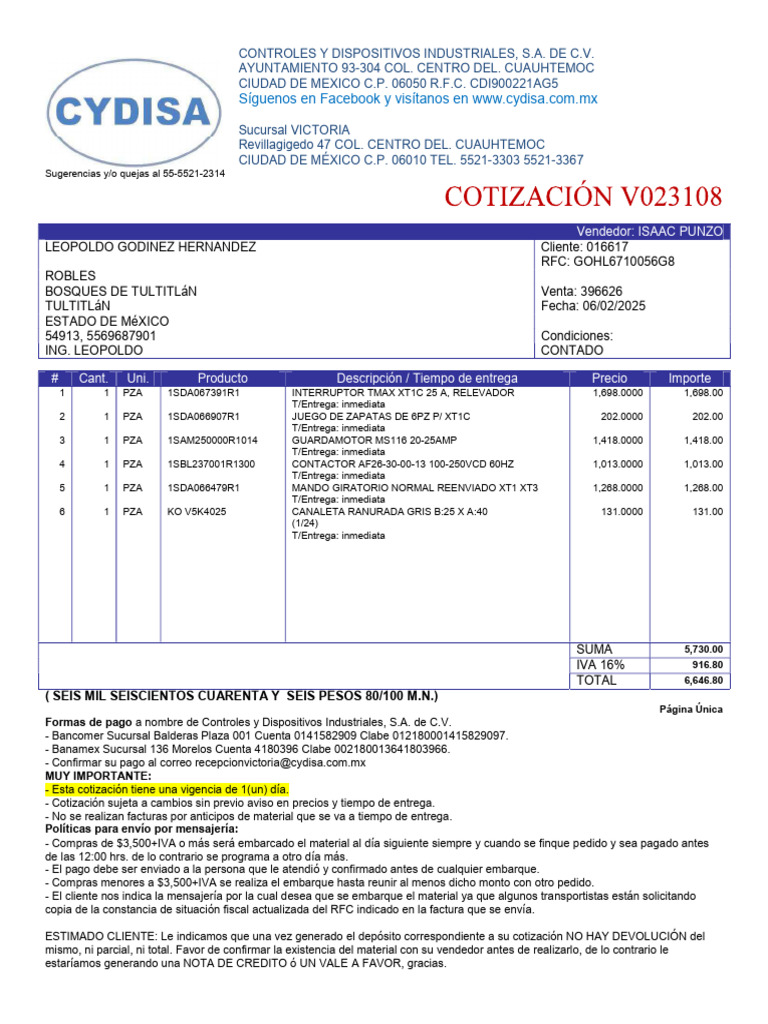 Vendedor: ISAAC PUNZO: (Seis Mil Seiscientos Cuarenta Y Seis Pesos 80/100 M.N.) | PDF