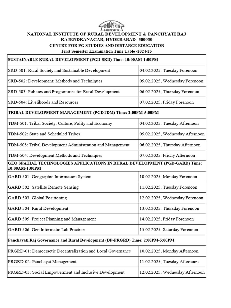 First Semester Time Table | PDF