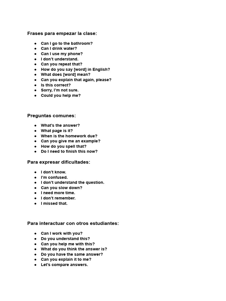 Frases para Empezar La Clase | PDF