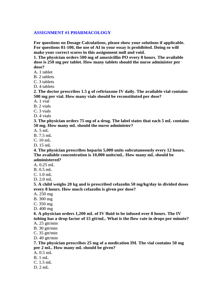 Assignment 1 Pharmacology | PDF | Multiple Sclerosis | Glaucoma