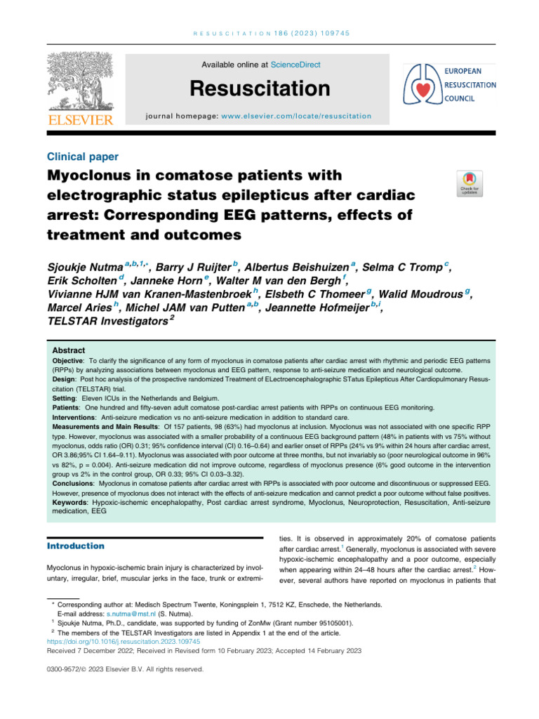 Myoclonus in Comatose Patients With Electrographic Status Epilepticus ...