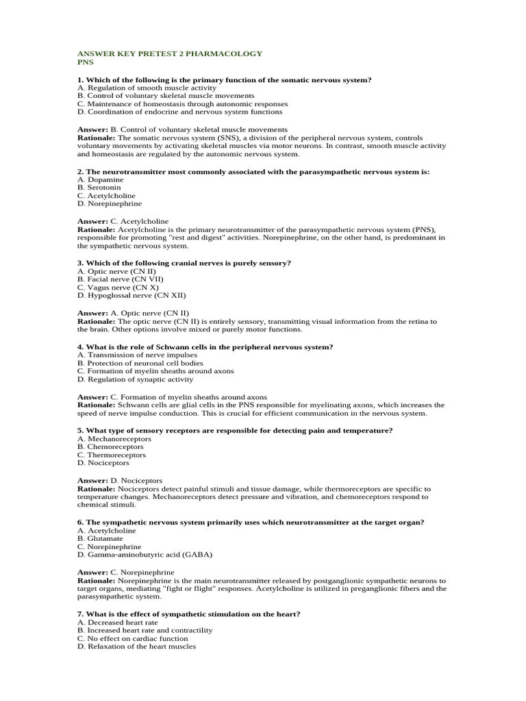 Answer Key Pretest 2 Pharmacology | PDF | Acetylcholine | Nervous System