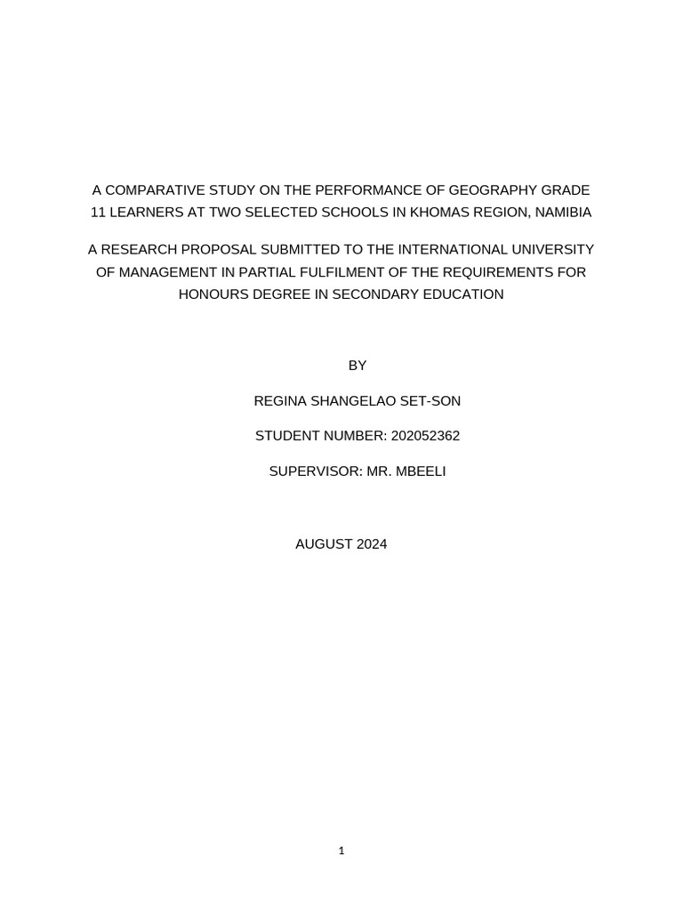 Khomas Region Grade 11 Geography Performance Study | PDF | Methodology ...