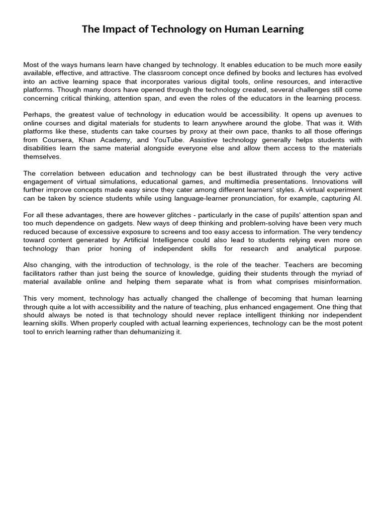 The Impact of Technology On Human Learning | PDF | Learning | Cognition