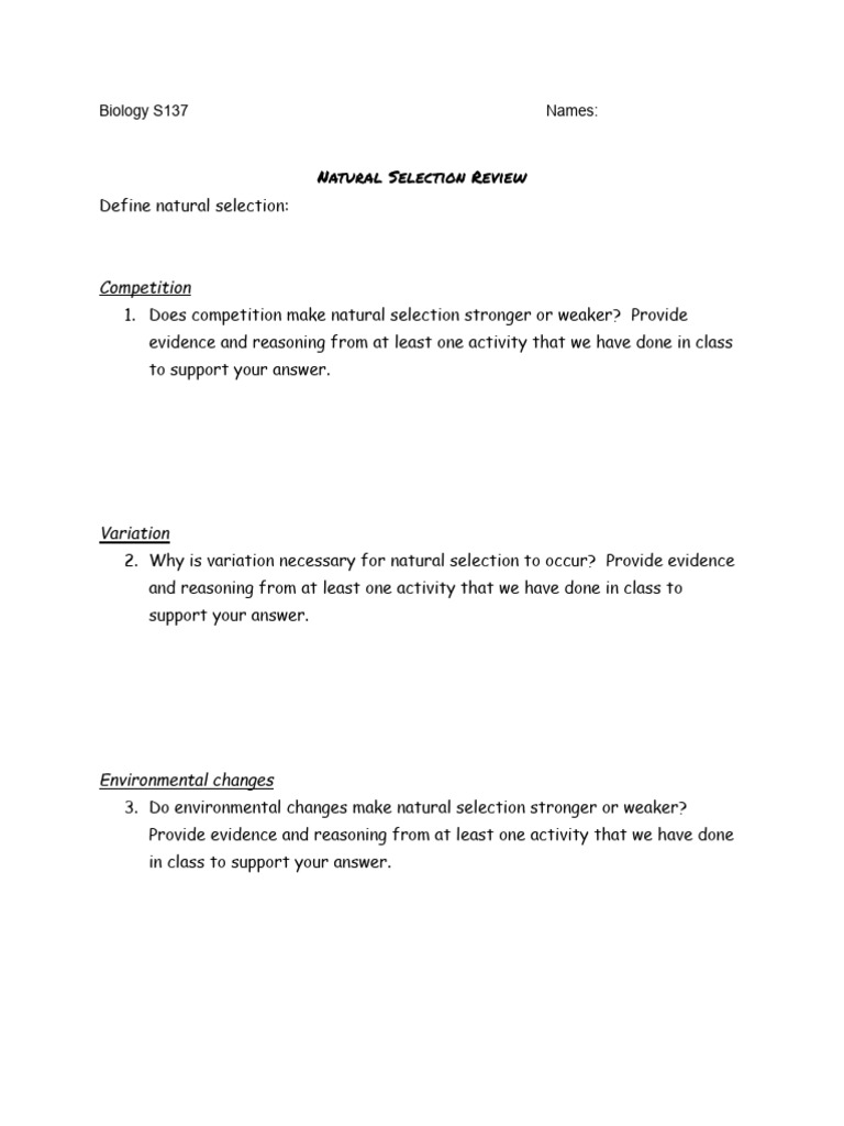Natural Selection Review Guide | PDF