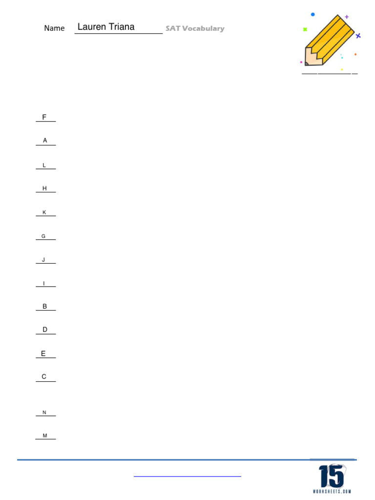 SAT Vocabulary Matching Worksheet | PDF