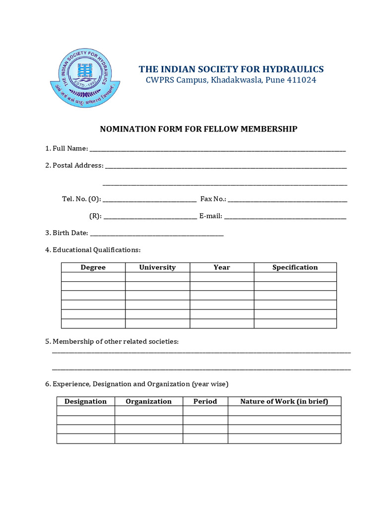 Ish - Fellow Membership Form 2024 | PDF | Academia