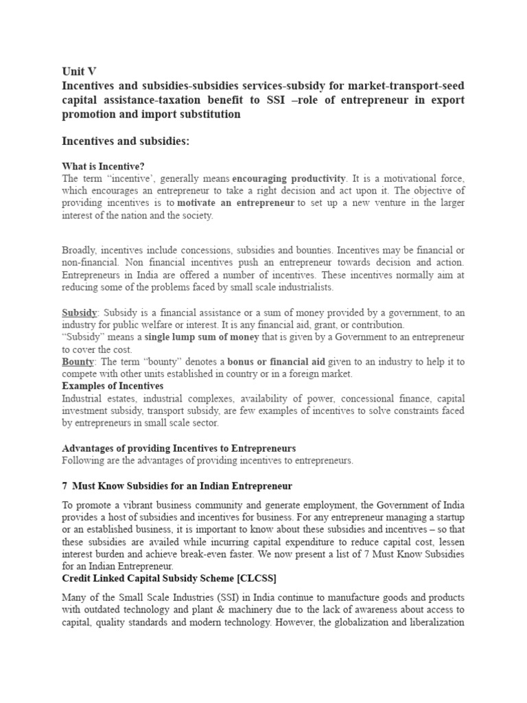 ED unit V.docx | PDF | Subsidy | Transport