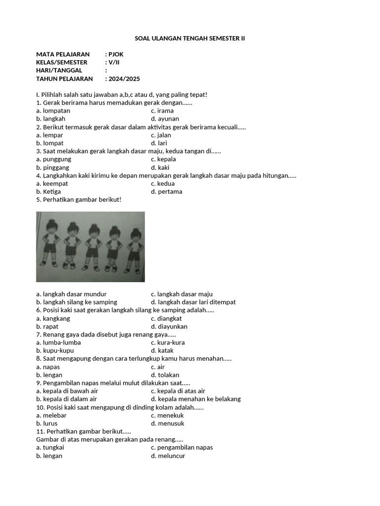 Soal Ulangan Tengah Semester Ii Pjok 2024-2025 Kelas V | PDF