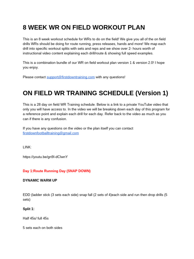 8 Week WR On Field Workout Plan | PDF