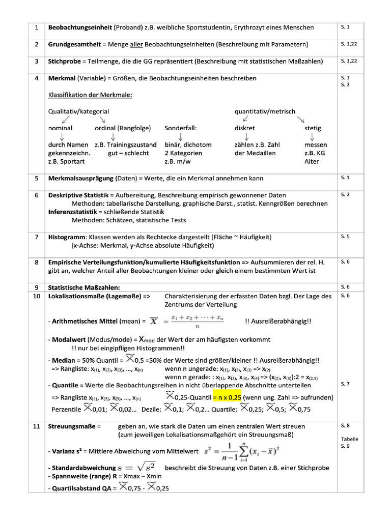 Statistik-Zusammenfassung - Statistik-Zusammenfassung | PDF