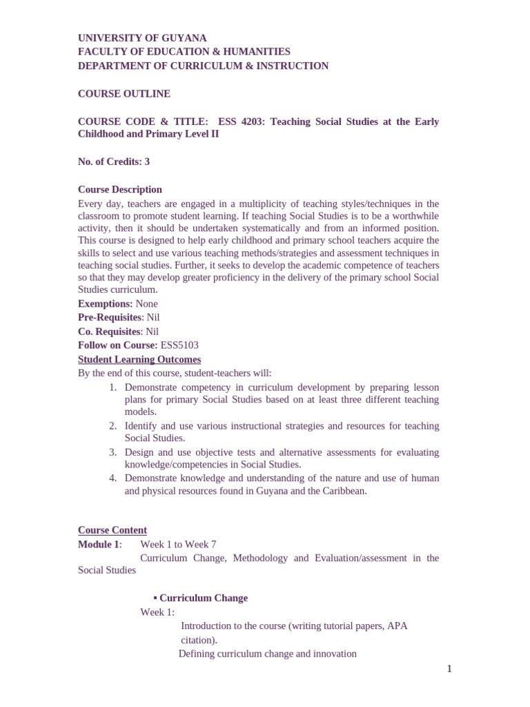 ESS4203 Course outline 2024 2025 | PDF | Educational Assessment | Curriculum