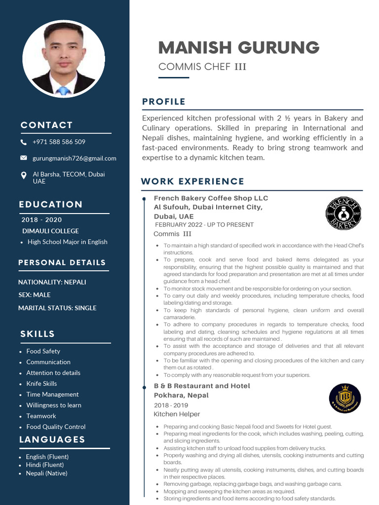 MANISH CV 2024 | PDF | Chef | Cooking