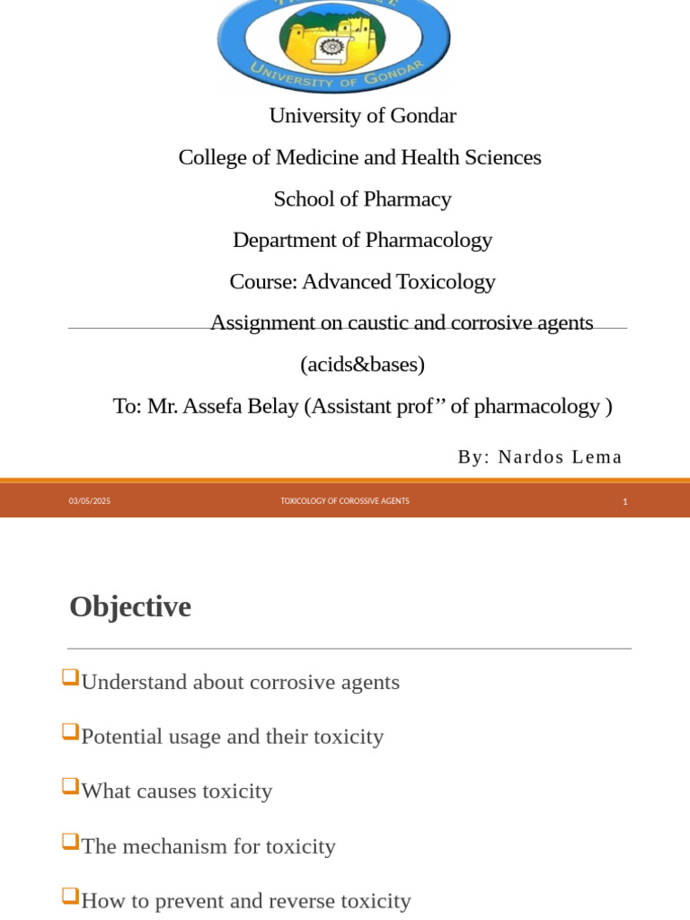 Toxicology Add PPT by Nardos On Corossive Agents | PDF | Acid | Hydrochloric Acid