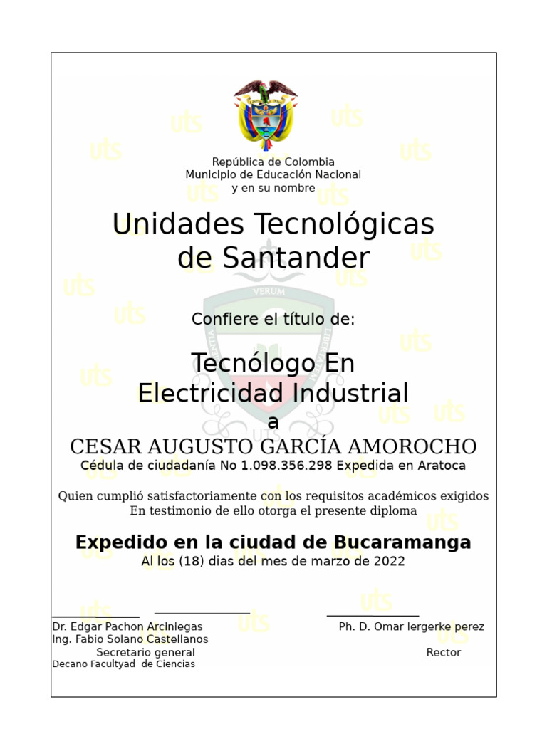 Diploma Cesar Augusto Uts | PDF