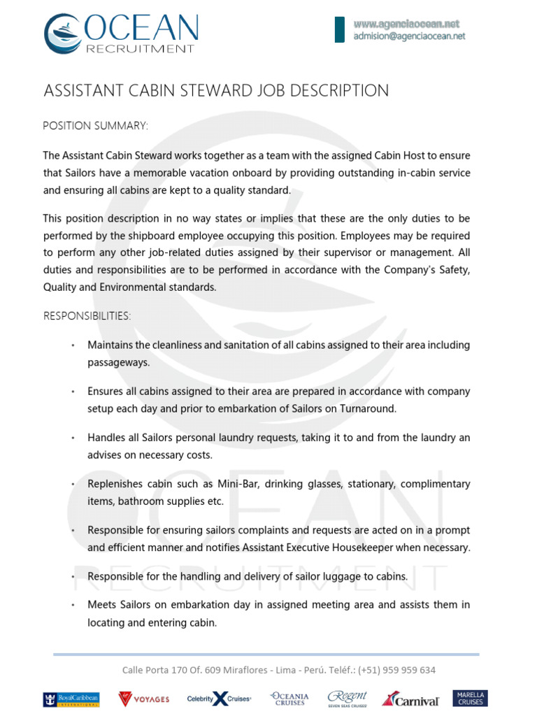 Assistant Cabin Steward Role Overview | PDF