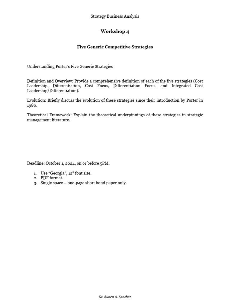 Workshop 4 Five Generic Competitive Strategies | PDF