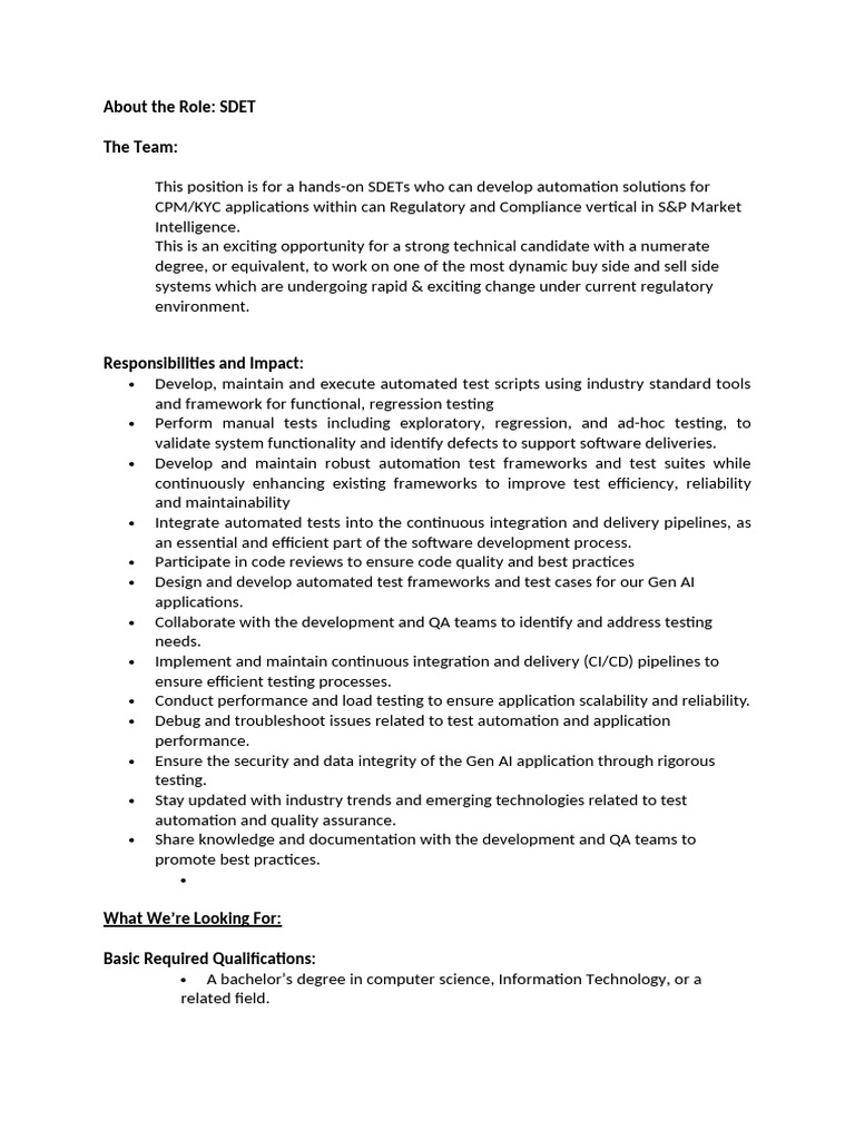 SDET Role | PDF | Software Testing | Software Engineering