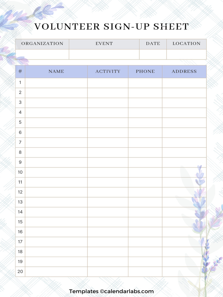 Volunteer Sign-Up Sheet Template | PDF