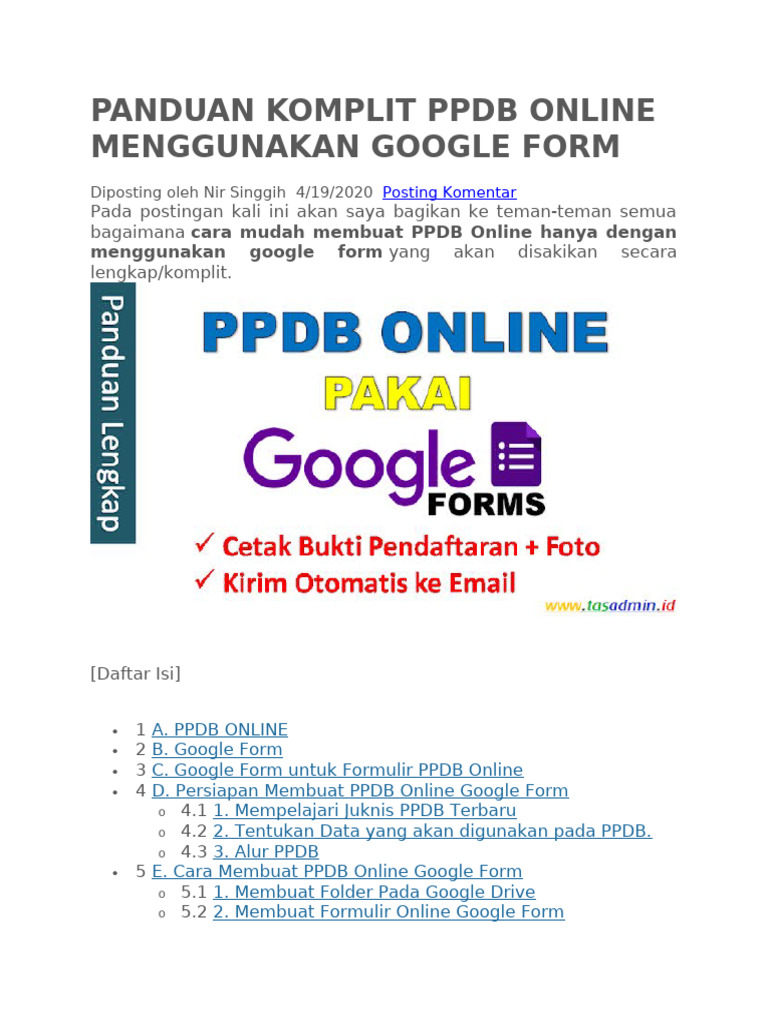 Panduan Komplit PPDB Online Menggunakan Google Form | PDF
