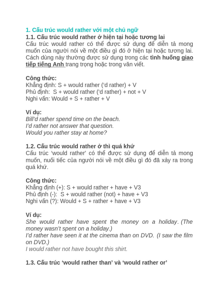 cấu trúc would rather | PDF