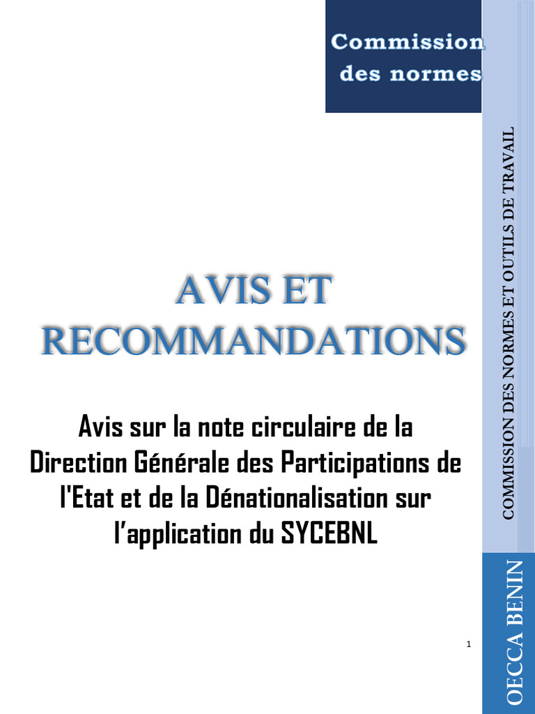 Avis sur le SYCEBNL par l'OECCA Benin | PDF | Comptabilité ...
