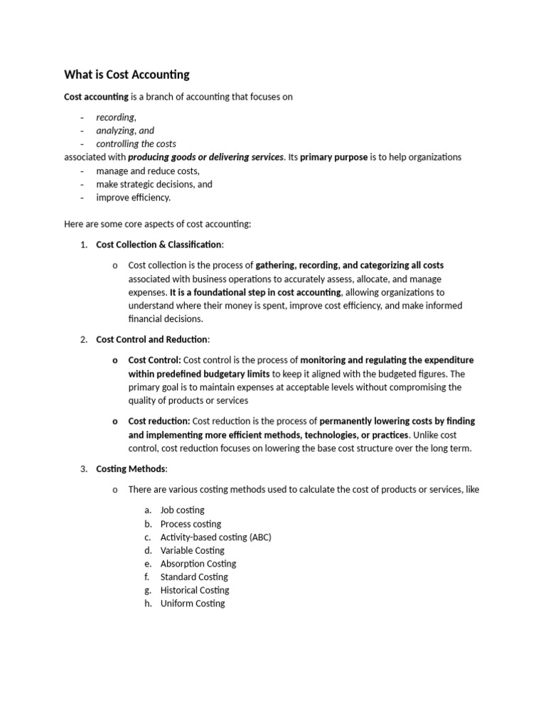 1. Introduction to Cost Accounting | PDF | Cost Accounting | Expense