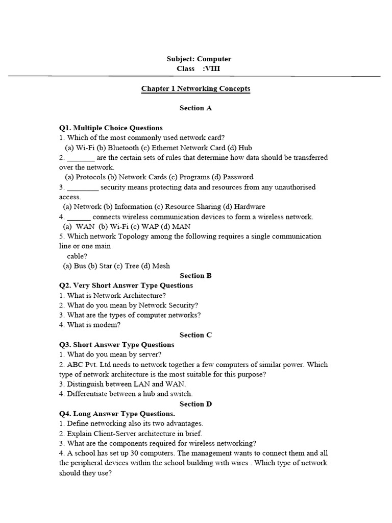 Class VIII Networking & MS Access Guide | PDF | Computer Network | Databases