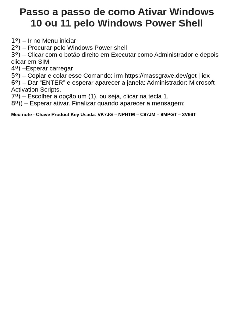 Passos Para Ativar o Windows | PDF