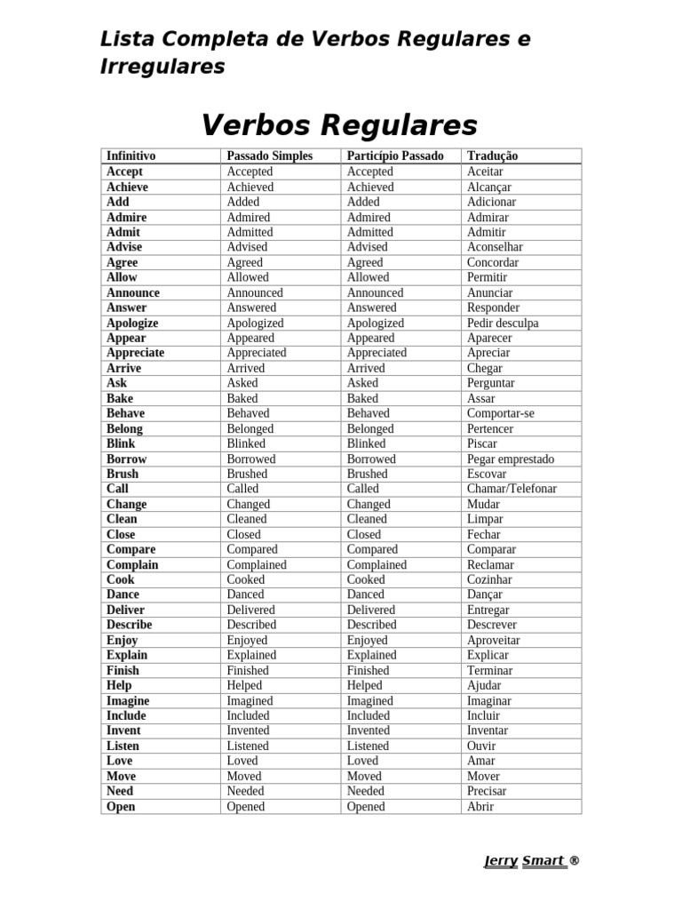 Verbos Regulares e Irregulares | PDF
