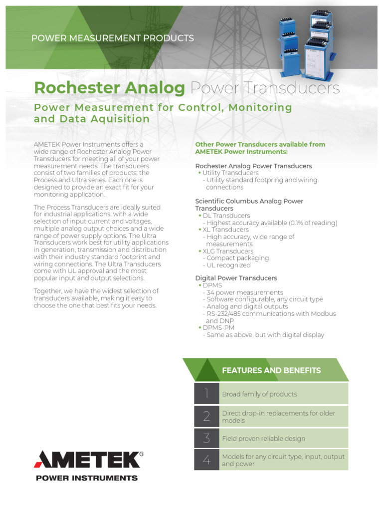 Rochester Analog Transducer Data Sheet | PDF | Amplifier | Alternating Current