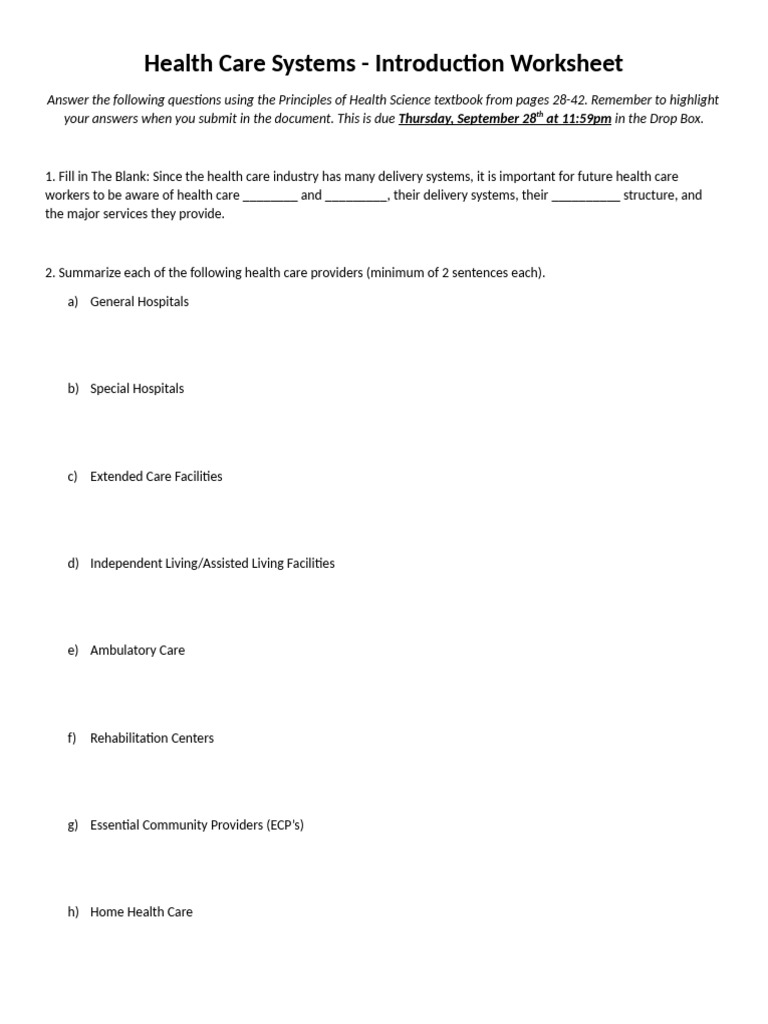 Health Care Systems Worksheet | PDF