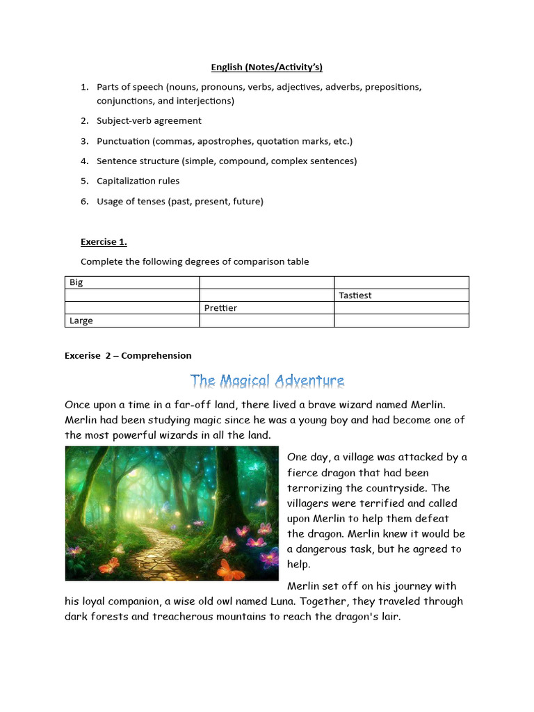 English Comprehension Magical Adventure 07-02-25 | PDF | Verb ...